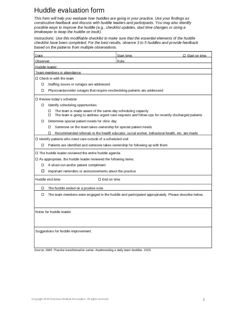 Huddle Evaluation - AMA Ed Hub Doc Template | pdfFiller