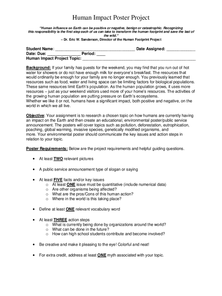Fillable Online Human impact poster project ideas form Fax Email Print ...