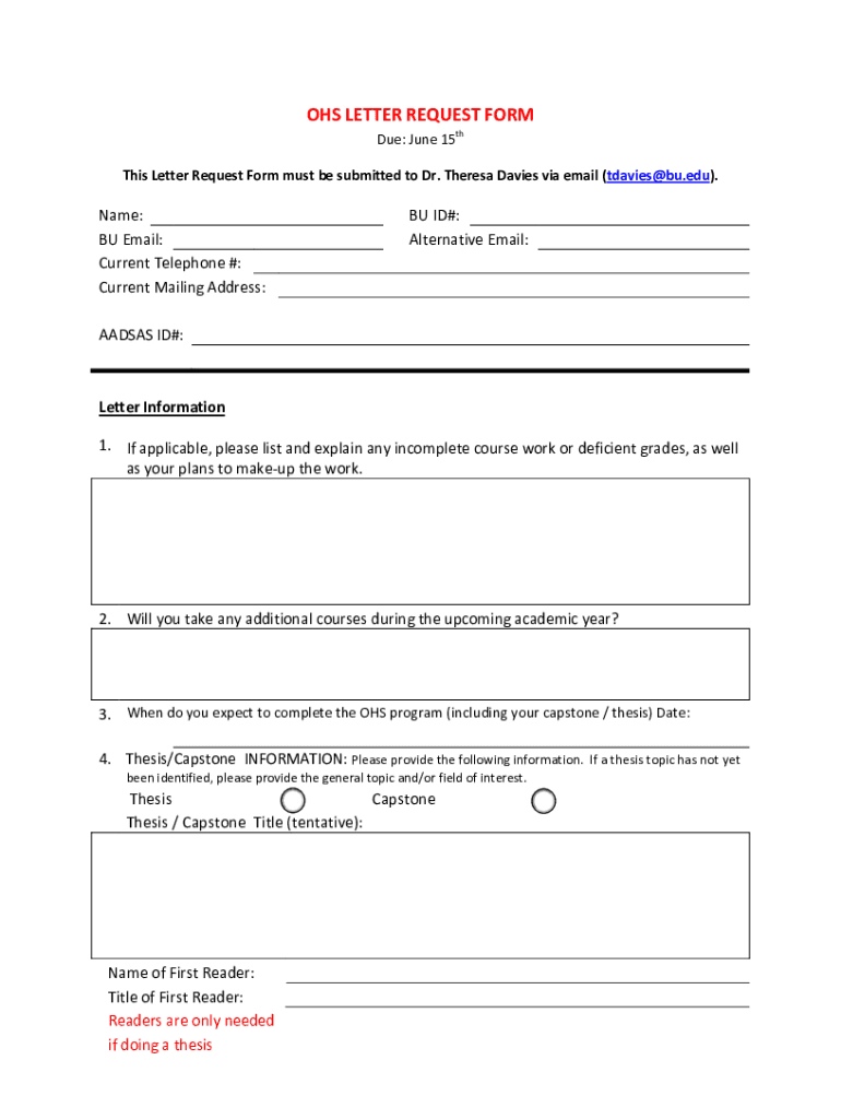 Fillable Online OHS LETTER REQUEST FORM Fax Email Print - pdfFiller