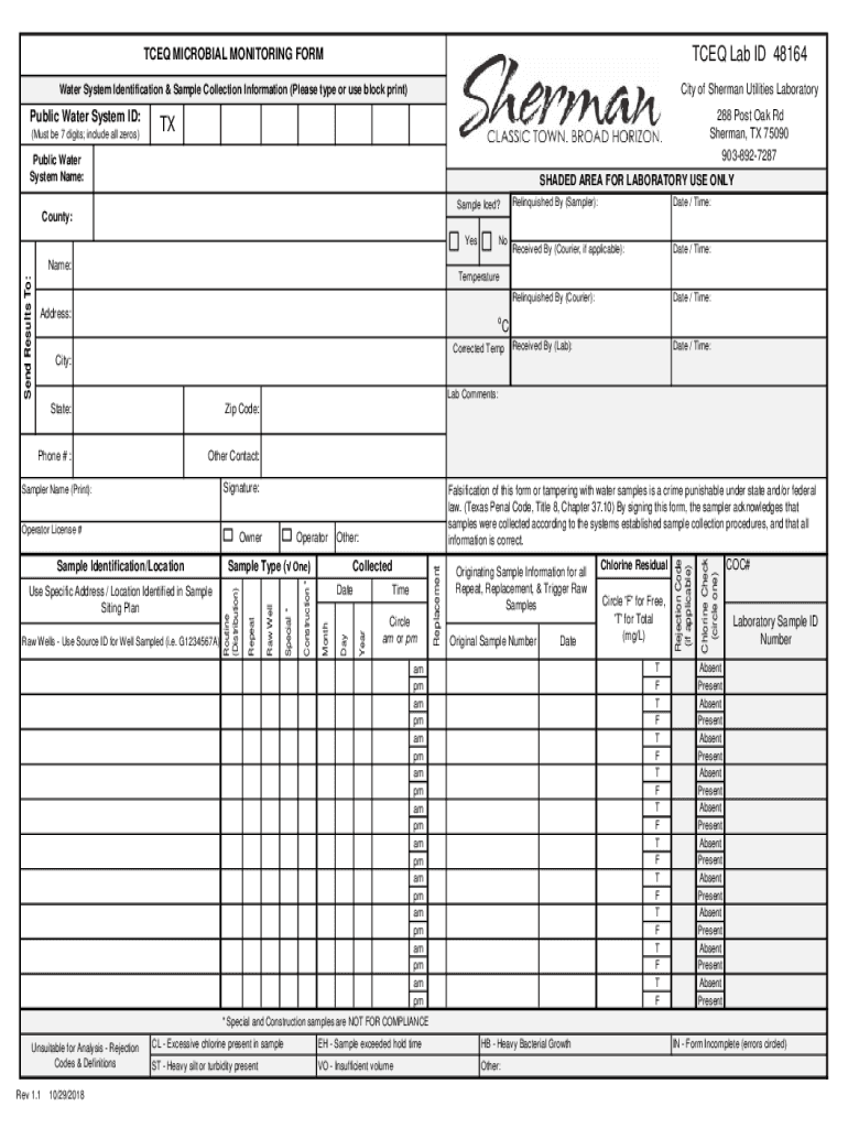 Fillable Online Microbial Compliance Sample Collection, Analysis, and ...