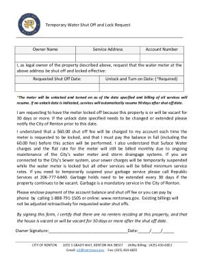 Fillable Online Temporary Water Shut Off Request.doc Fax Email Print ...