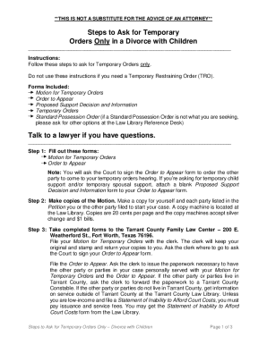 Fillable Online Steps to Ask for Temporary Orders Only in a Divorce ...
