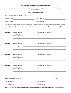 Fillable Online 2020 Seward County Livestock Identification Form Fax ...
