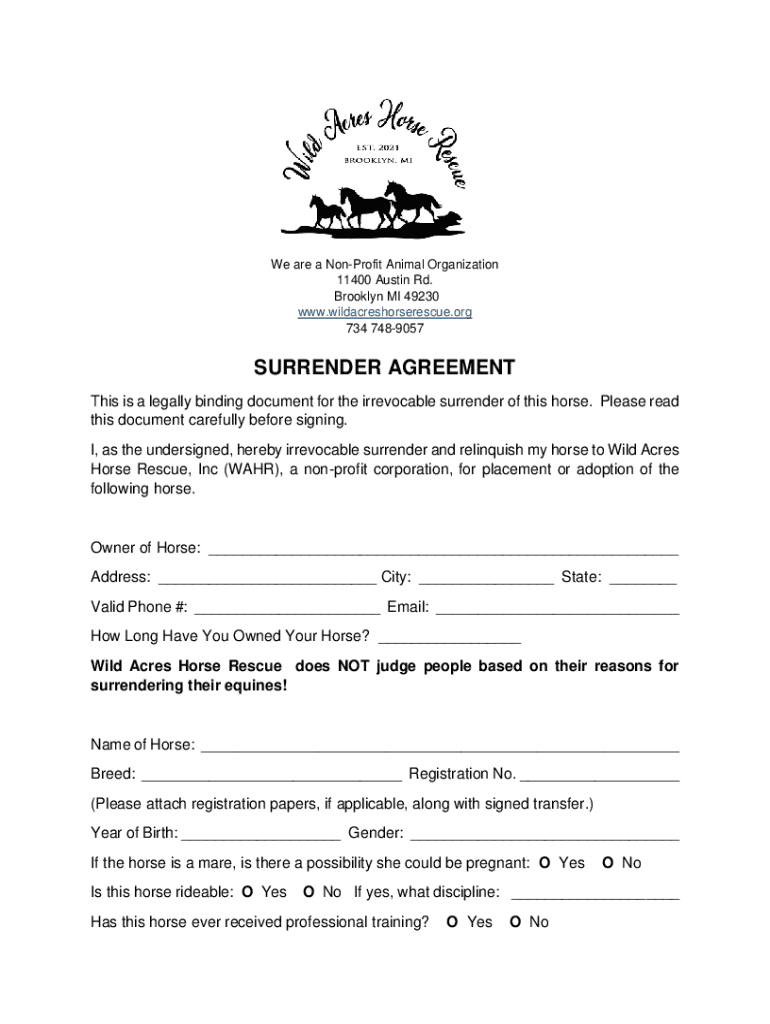 Fillable Online Surrender Agreement - Together we will make a ...