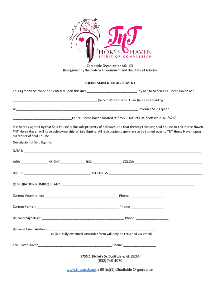 Fillable Online equine surrender agreement Fax Email Print - pdfFiller