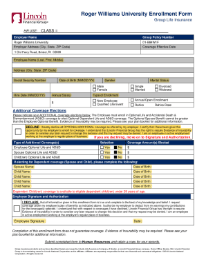 Fillable Online Roger Williams University Enrollment Form Fax Email ...