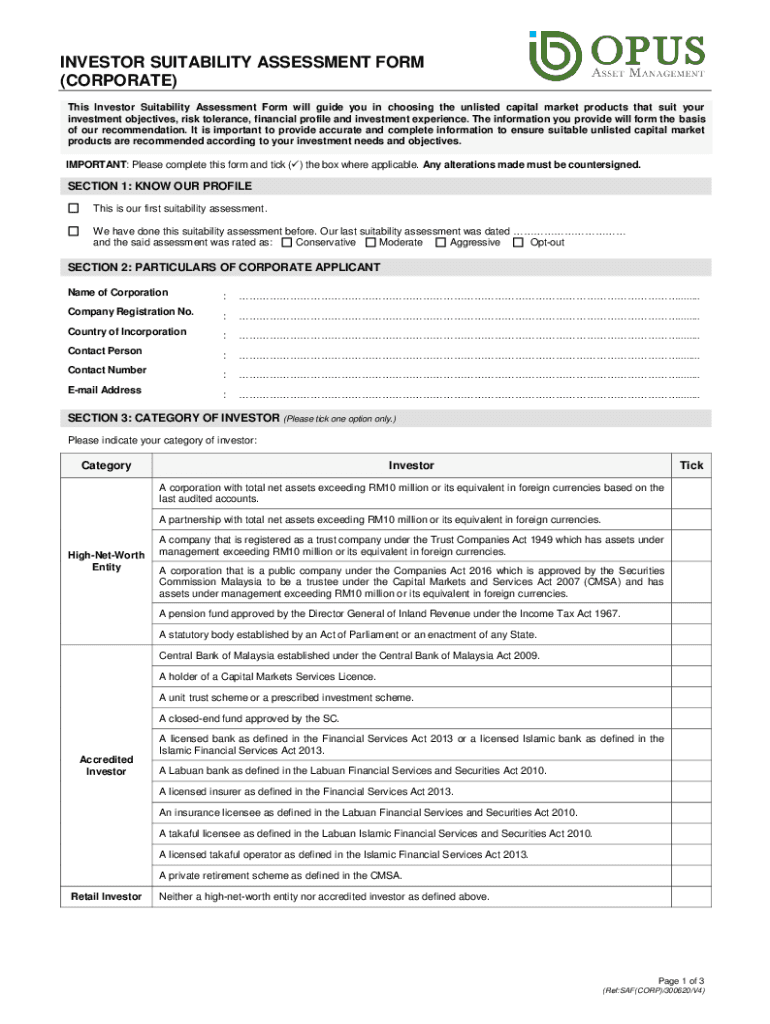 Fillable Online INVESTOR SUITABILITY ASSESSMENT FORM ( ... Fax Email ...