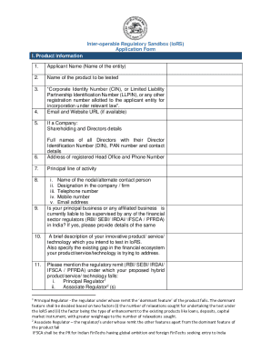 Fillable Online irdai gov Inter-operable Regulatory Sandbox (IoRS) Application Form I ... Fax ...