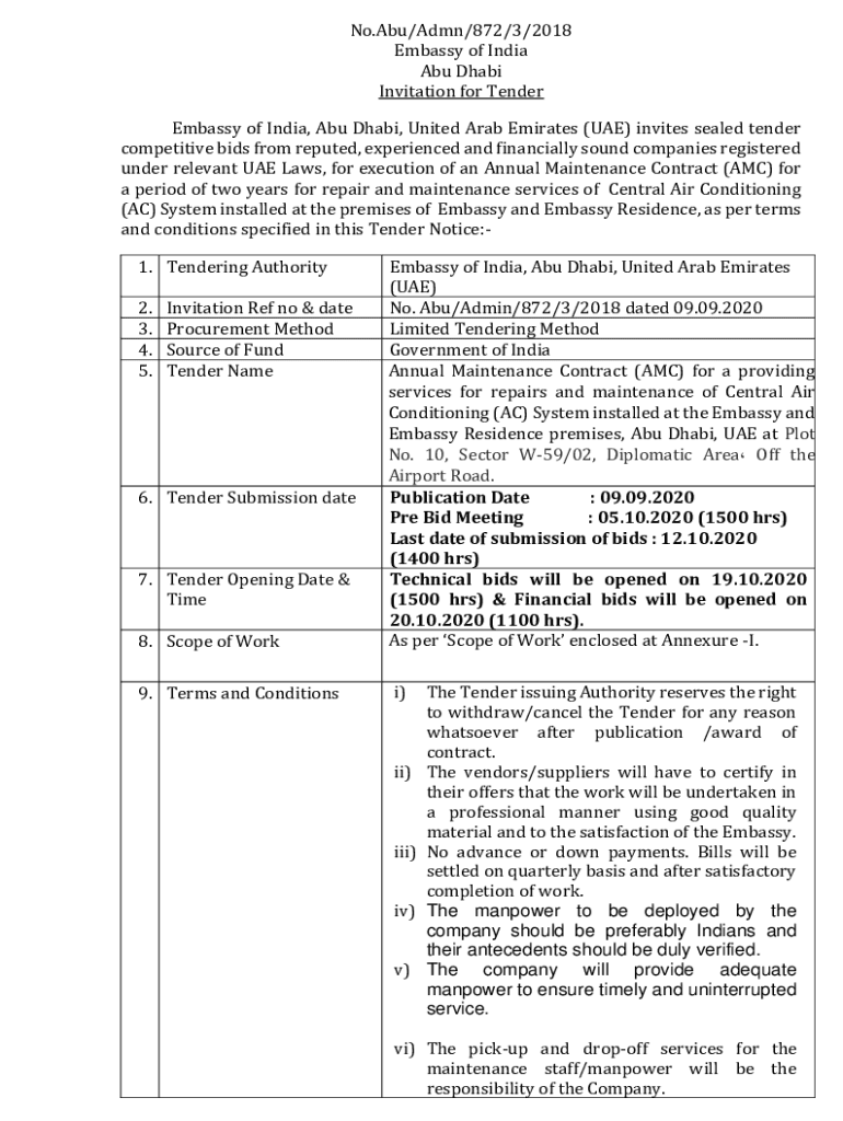 Fillable Online Tender for Annual Maintenance Contract for repair and ...