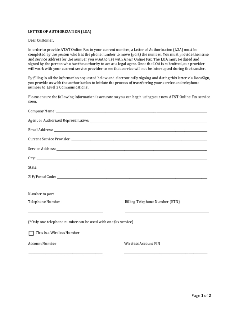 Fillable Online Letter of Authorization (LOA) Template Fax Email Print - pdfFiller