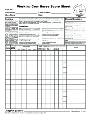 Fillable Online working cow horse reined work - score sheet pattern 5 ...