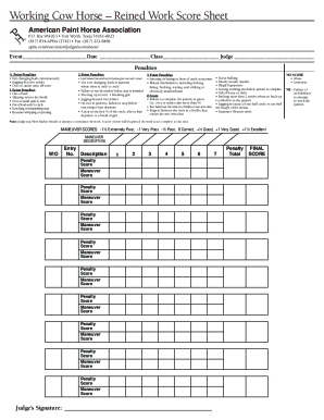 Fillable Online WORKING COW HORSE REINED WORK SCORE SHEET ... Fax Email ...