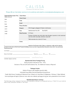 Fillable Online Large Party Reservation Agreement Fax Email Print ...