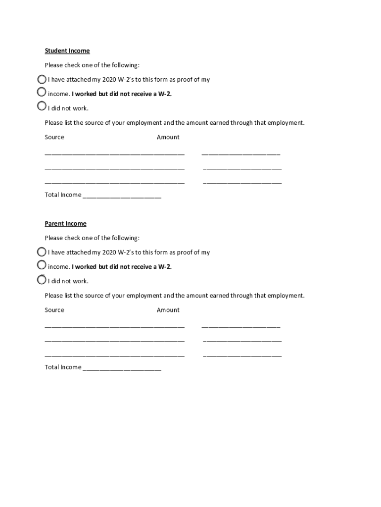 Fillable Online Financial Aid Dependent Non-Filer Form 2022-2023 Fax ...