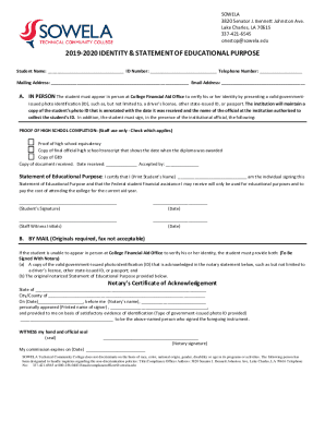Fillable Online Fin Aid 2019-20 Identity-Statement of Educ Purpose Form ...