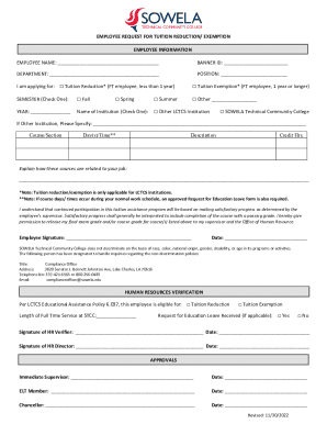 Fillable Online Employee Request for Tuition Reduction or Exemption Fax Email Print - pdfFiller