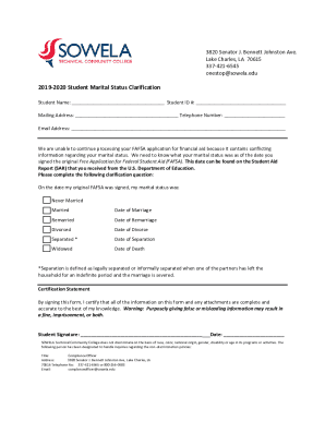 Fillable Online Fin Aid 2019-20 Student Marital Status Form Fax Email ...