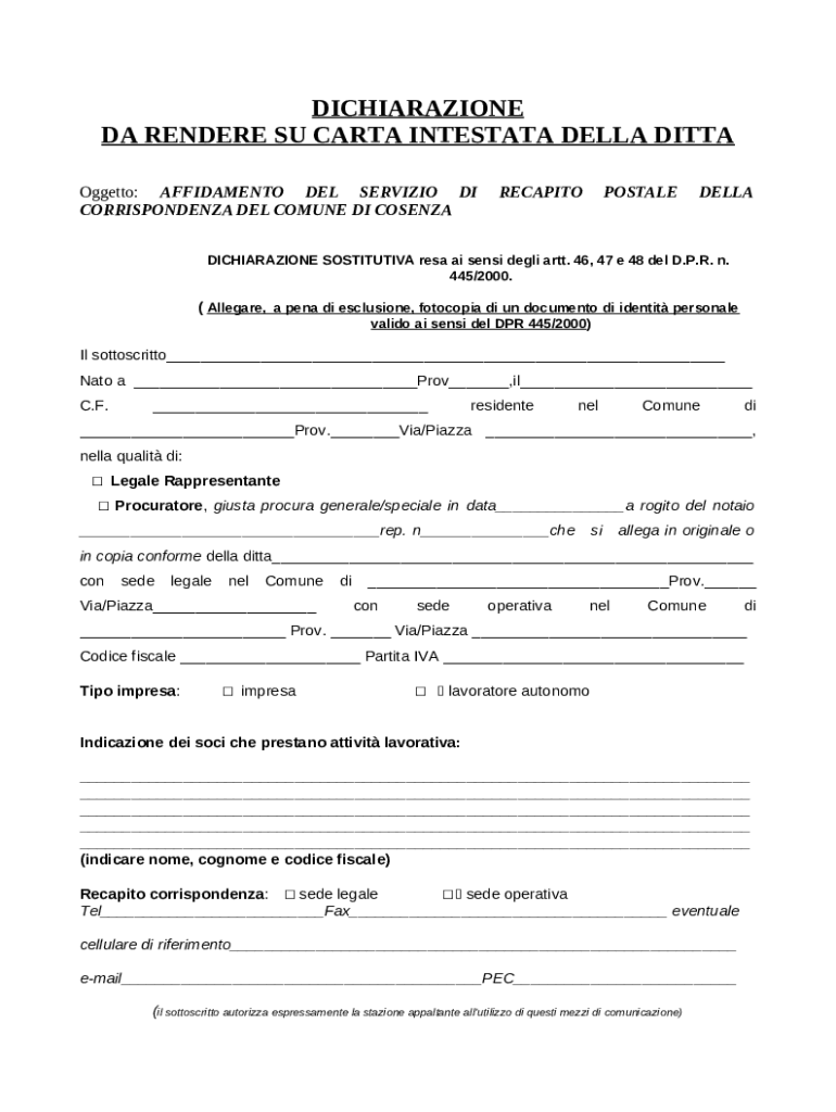 (SCHEMA DI DICHIARAZIONE da stamparsi su carta ... Doc Template | pdfFiller