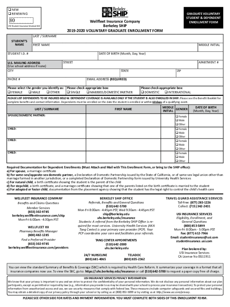 Fillable Online uhs berkeley UCB Grad Vol Enrollment Form Fax Email ...