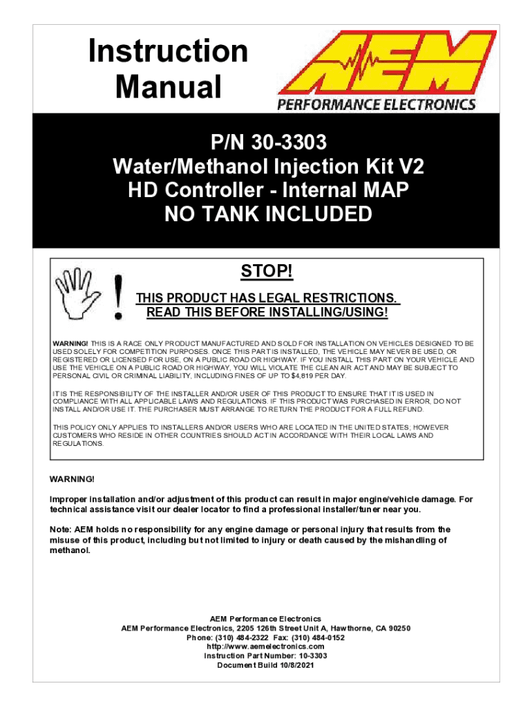 Fillable Online AEM V2 Water/Methanol Injection Kit Internal Map, No ...