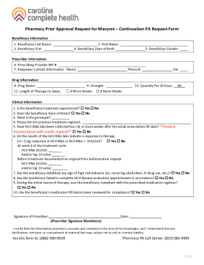 Fillable Online Initial PA Form Beneficiary Information 1. Benefi Fax ...