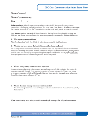 Fillable Online Cdc comm index score sheet Fax Email Print - pdfFiller