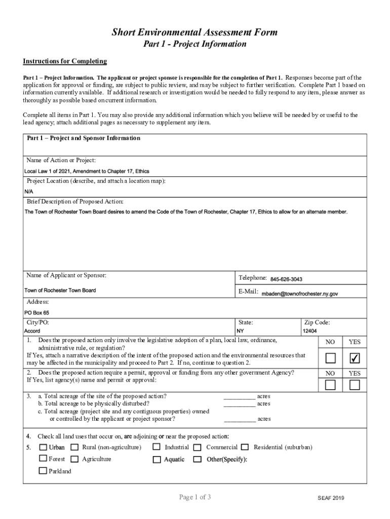 Fillable Online Short Environmental Assessment Form Part 1 - Project ...