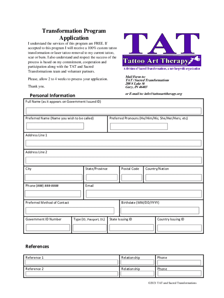 Fillable Online Tattoo Removal Program Application Fax Email Print ...