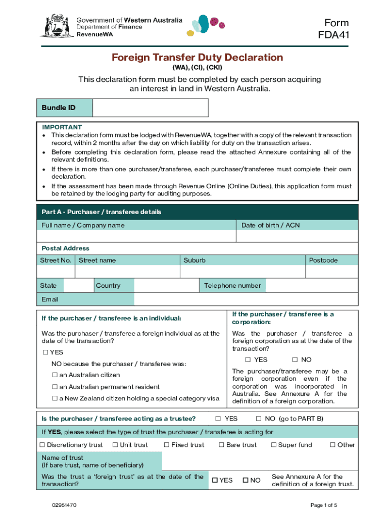 Fillable Online Fillable Online Foreign Transfer Duty Declaration Form ...