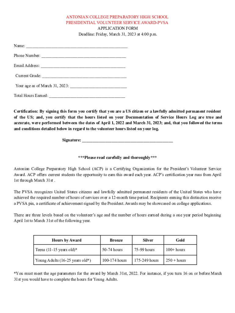 Fillable Online President's Volunteer Service Award (PVSA) Fax Email ...