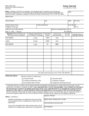 Fillable Online dnr wisconsin Tract H02-21 Bid Form. Timber Sales Fax ...