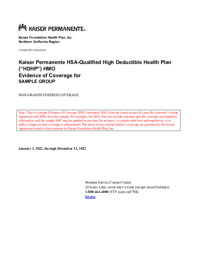 Fillable Online 2022 Kaiser Permanente Sample NCR Large Group HSA ...