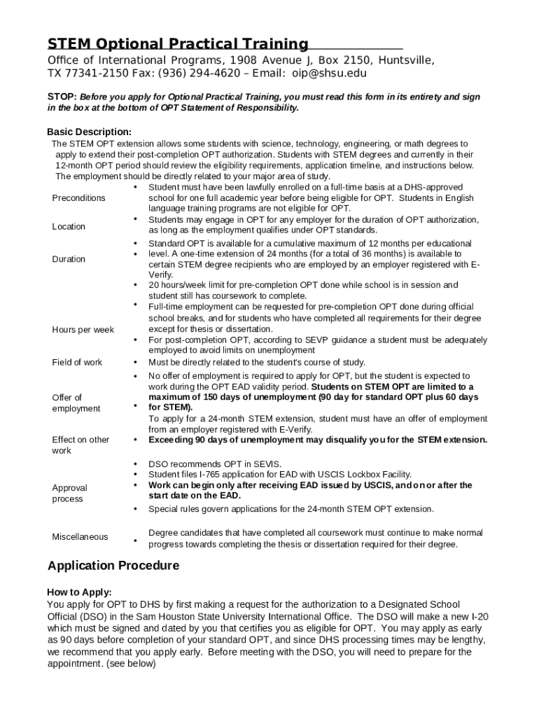 F-1 PRE-Completion Optional Practical Training Ination Doc Template | pdfFiller