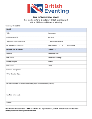 Fillable Online SELF NOMINATION FORM Fax Email Print - pdfFiller