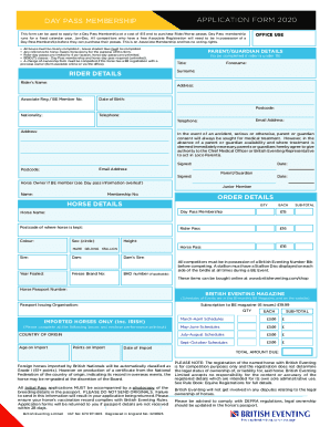 Fillable Online DAY PASS MEMBERSHIP APPLICATION FORM 2020 Fax Email ...