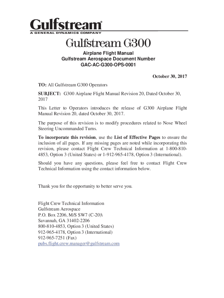 Fillable Online Airplane Flight Manual Gulfstream Aerospace Document ...