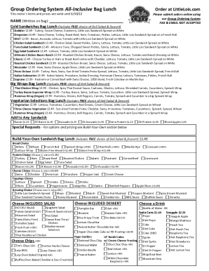 Fillable Online Group Ordering System All-Inclusive Bag Lunch Fax Email ...