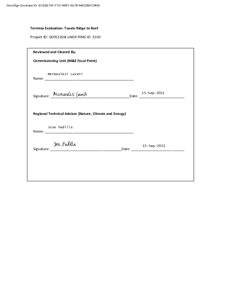 Fillable Online erc undp Termina Evaluation: Tuvalu Ridge to Reef ...