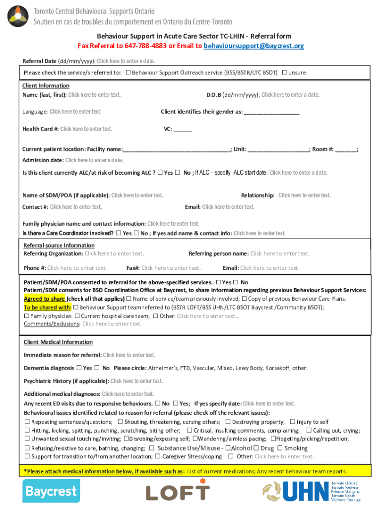 Fillable Online Behavioural Support Specialist (BSS) Program Referral ...