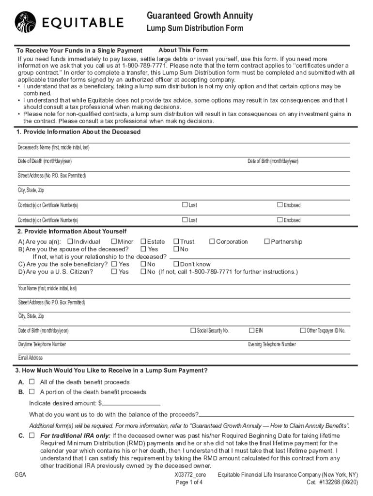 Fillable Online Guaranteed Growth Annuity - Lump Sum Distribution Form ...