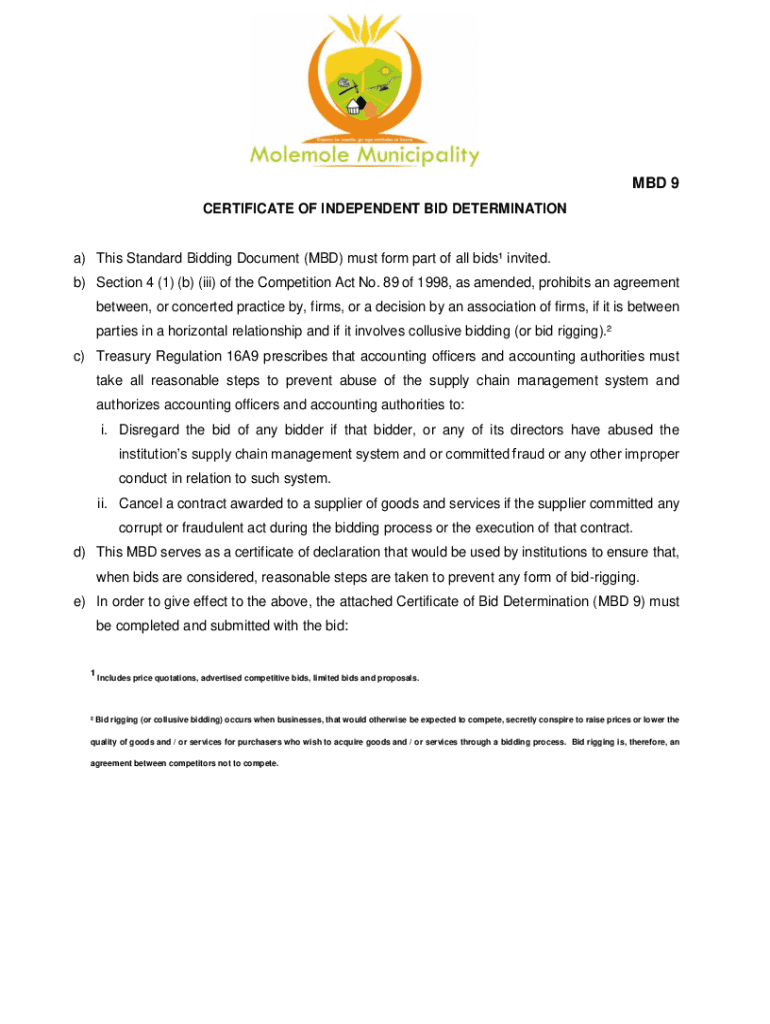 Fillable Online SBD 9 CERTIFICATE OF INDEPENDENT BID ... Fax Email ...