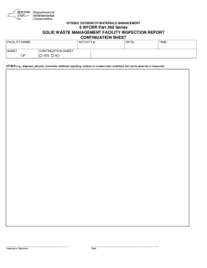 Fillable Online Part 360 Series Inspection Form Continuation Sheet ...