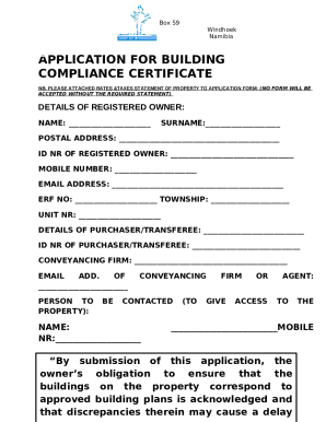 CERTIFICATE OF OCCUPANCY FOR EXISITNG BUILDINGS Doc Template | pdfFiller
