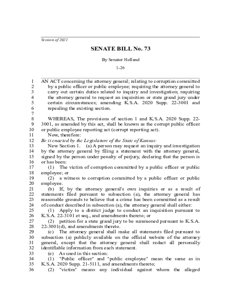 Fillable Online SENATE BILL No. 73 Fax Email Print - pdfFiller