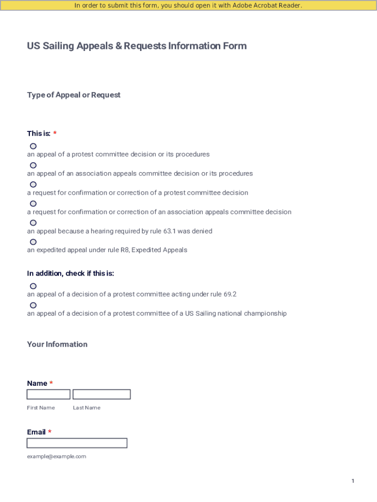 Fillable Online The US Sailing Appeals & Requests Information Form Fax ...