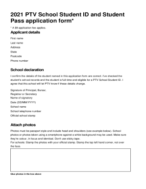 Fillable Online PTV School Student ID and Student Pass application form ...