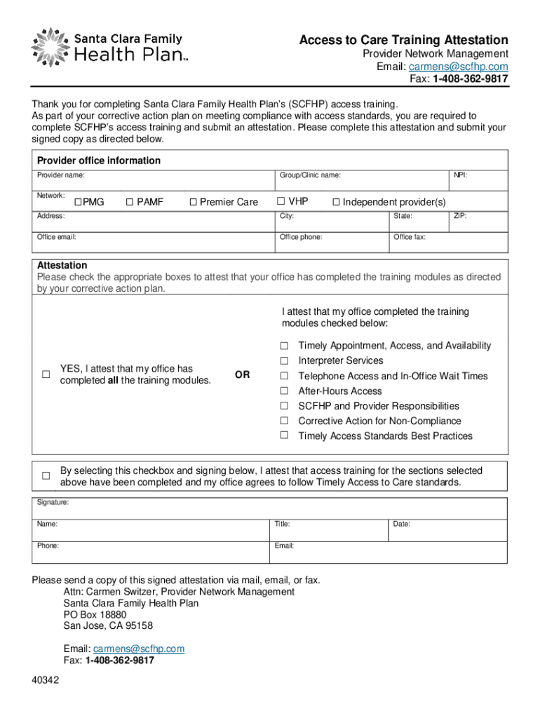 Fillable Online Access to care training attestation. Access to care ...