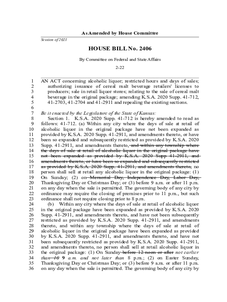Fillable Online HB 2406Bills and ResolutionsKansas State Legislature ...