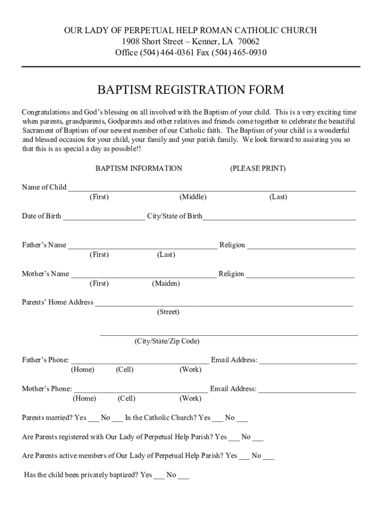 Fillable Online Baptism Registration Form PDF (1) Fax Email Print ...