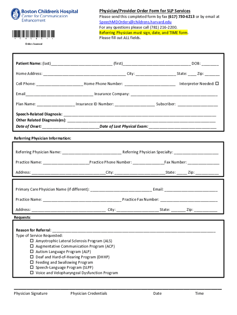 Fillable Online Appointments and Referrals to the Speech, Language and ... Fax Email Print ...